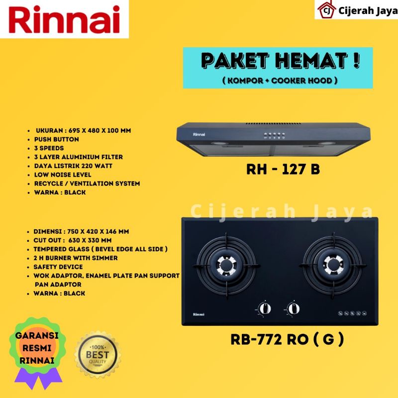 Jual RINNAI PAKET KOMPOR GAS TANAM 2 TUNGKU RB 772RO(G) + COOKER HOOD ...