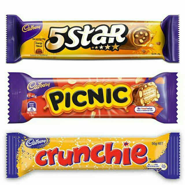 Jual Cadbury 5 Star 5star Picnic Crunchie Chocolate Bar Wafer | Shopee ...