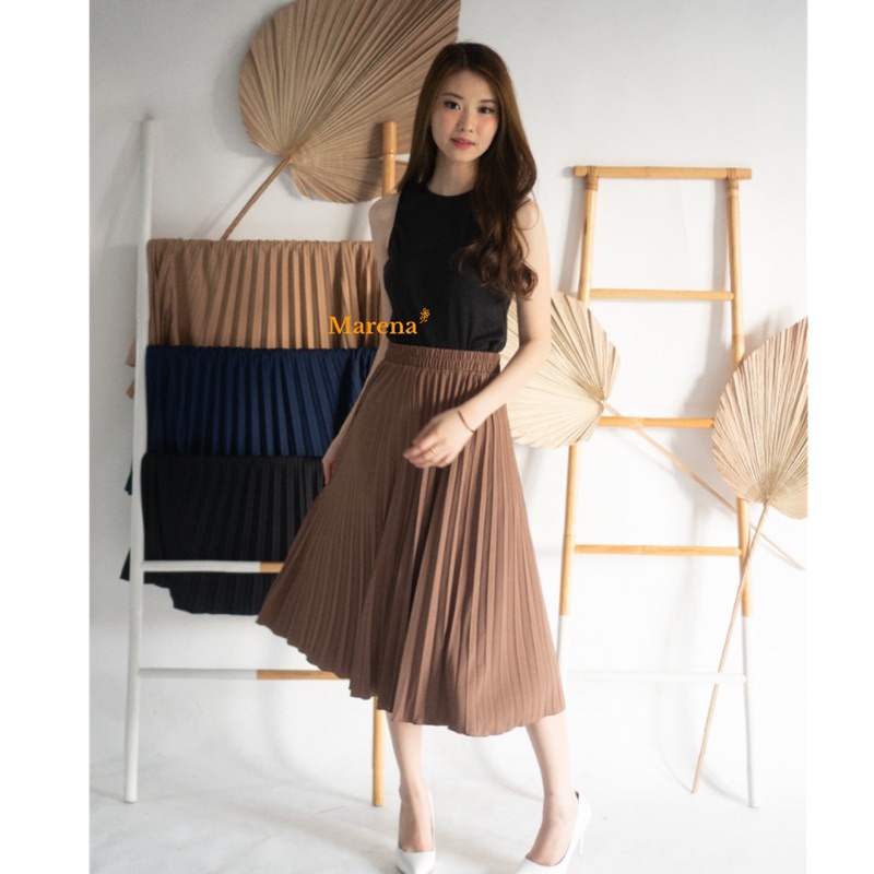 Jual Marena Charlotte Flare Skirt | Pleat Skirt | Rok Plisket 7/8 Premium Indonesia|Shopee Indonesia