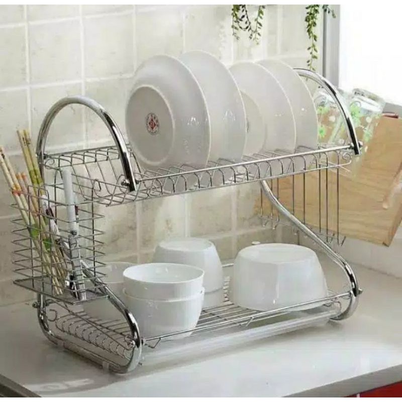 Jual Rak Piring Stainless 2 Susun / Rak piring minimalis 2 tingkat ...