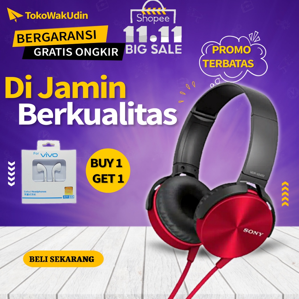 Jual Headphone Bando EXTRA BASS SONY MDR-XB450AP + Mic Headset Game GAming Headpone Henset ...