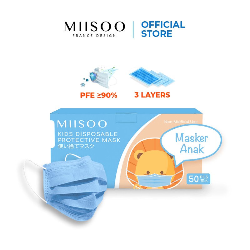 Jual MIISOO Disposable Masker Anak Earloop 50pcs/BOX IZIN BNPB ...