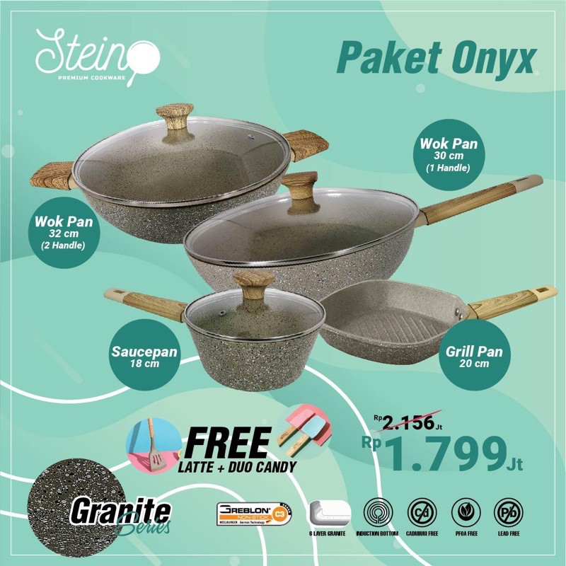 PAKET ONYX GRANITE SERIES WOK GERMAN GREBLON STEINCOOKWARE | Shopee ...