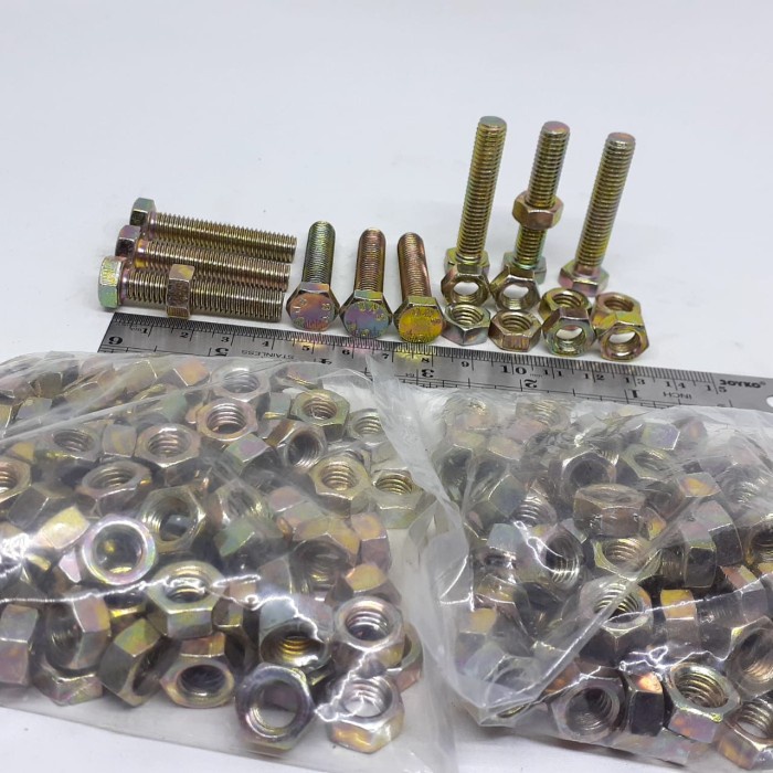 Jual M8X40 (4 CM) BAUT MUR HEXAGON KUNING FULL DRAT BMK M8 X 40 PANJANG 4 CM DIAMETER BODY 8MM ...