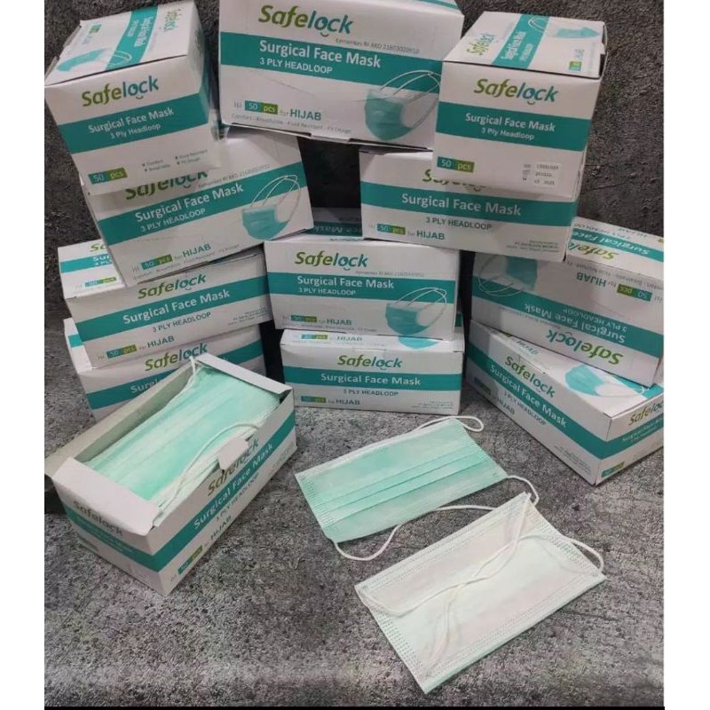 Jual Masker Safelock Hijab Surgical / Medis / 1box isi 50pcs | Shopee ...