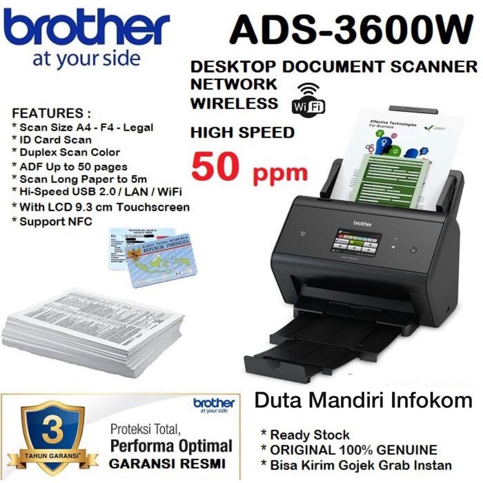 Jual Brother ADS 3600W Desktop Document Scanner - [ ADF Wifi Lan ...