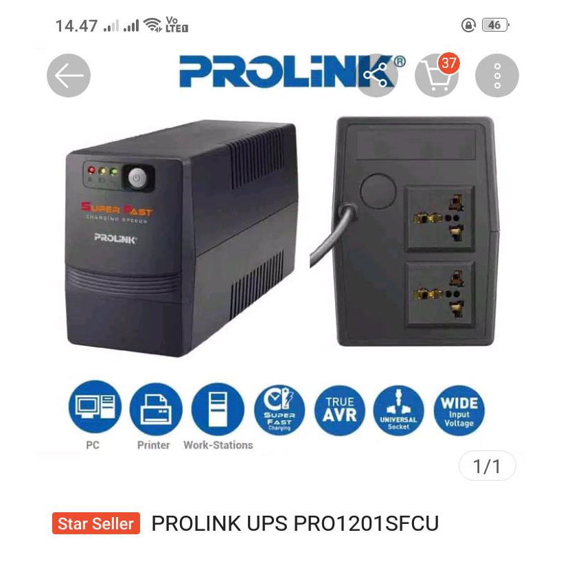 Jual UPS PROLINK 1200 VA TYPE PRO1201SFCU super fast charging | Shopee ...