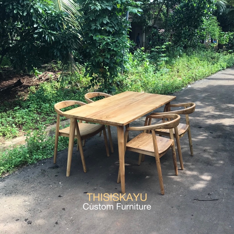 Jual MEJA MAKAN SET KAYU JATI | KURSI SET MINIMALIS MODERN Indonesia|Shopee Indonesia