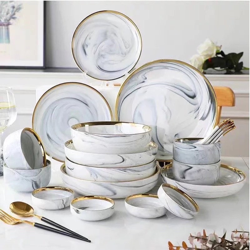 Jual Marble Dinnerware Set 2 orang / piring makan set / piring keramik ...