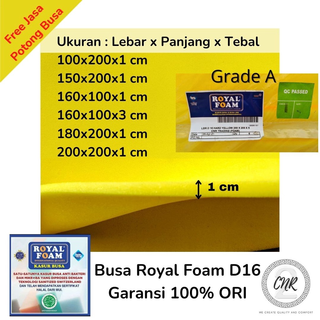 Jual Busa lembaran busa royal foam density 16 kuning, busa yellow tebal ...