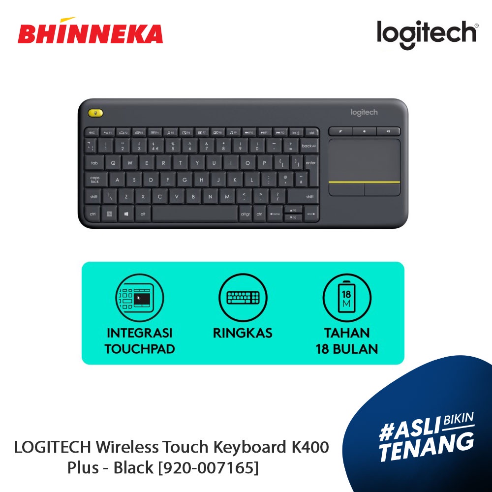 Jual LOGITECH K400 Plus Keyboard Wireless Touchpad untuk PC SmartTV [920-007165] - Black ...