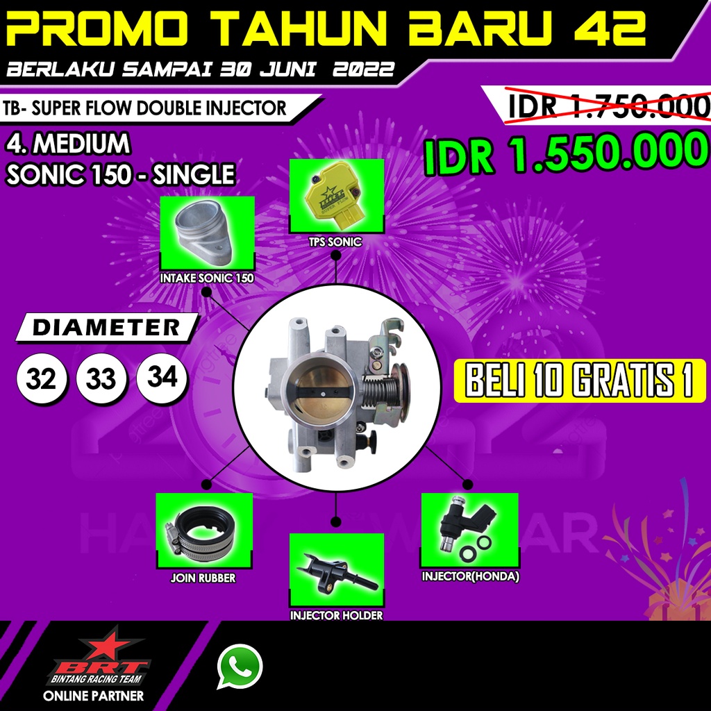 Jual TB THROTTLE BODY SUPER FLOW MEDIUM SINGLE BRT BINTANG RACING TEAM ...