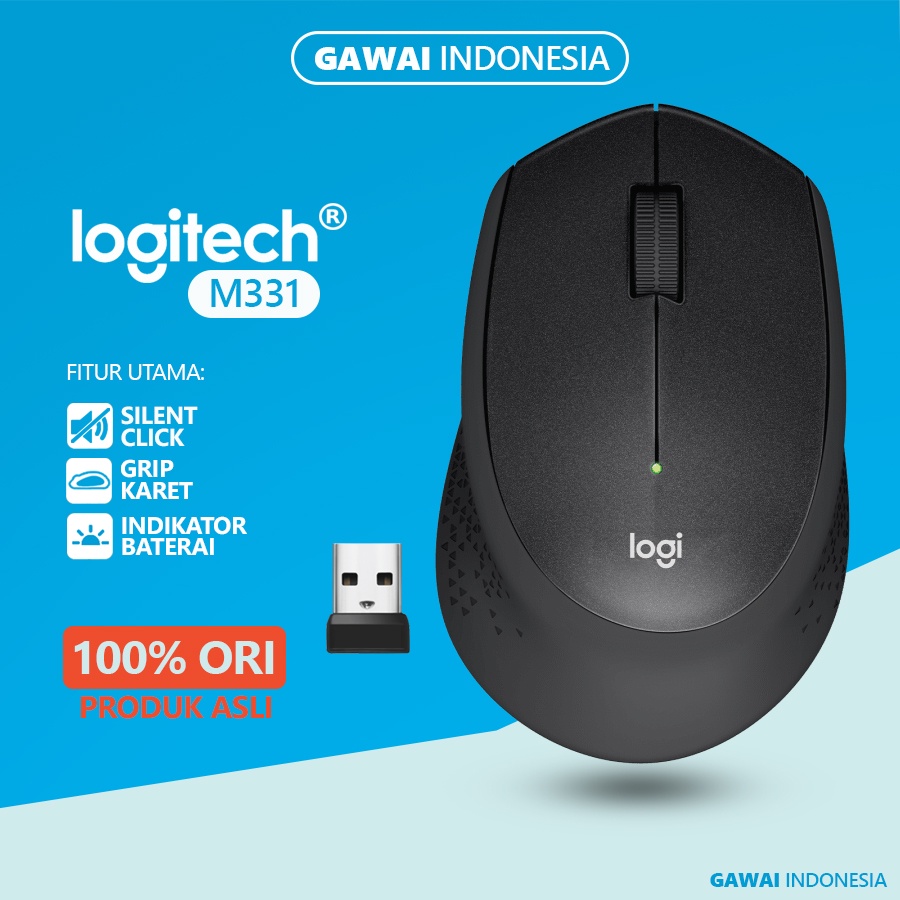 Jual Logitech M331 Silent Wireless Mouse ORIGINAL Grip Karet (Black ...