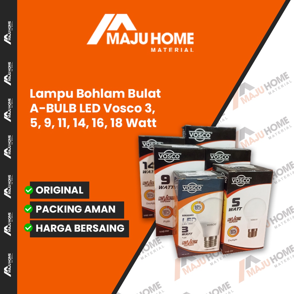 Jual Lampu Bohlam Bulat A-BULB LED Vosco 3, 5, 9, 11, 14, 16, 18 Watt | Shopee Indonesia