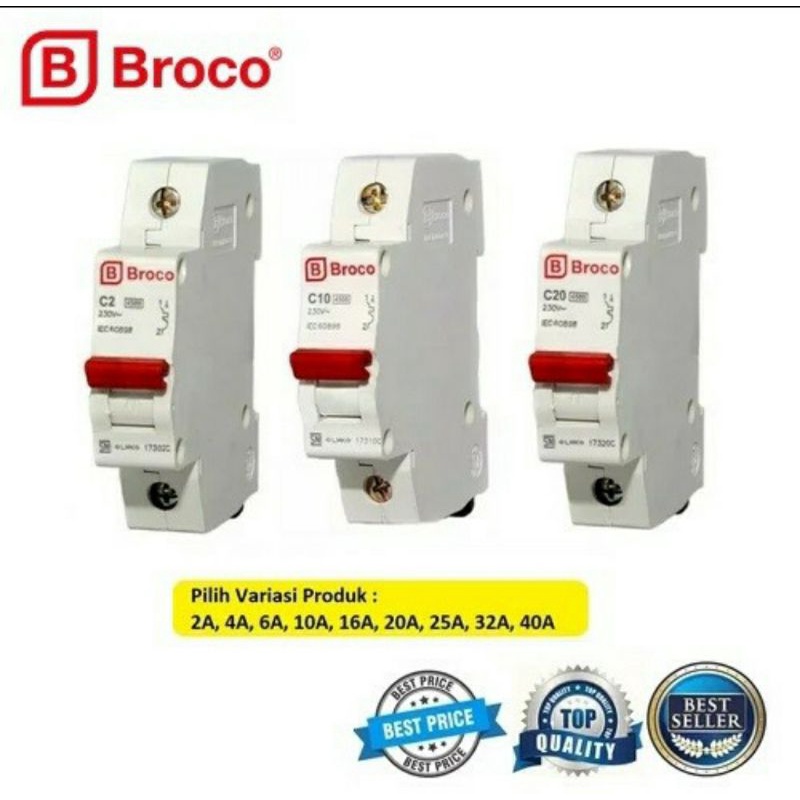 Jual MCB Broco Original 1 Phase 2A, 4A, 6A, 10A, 16A, 20A, 25A, 32A, 40A | Shopee Indonesia