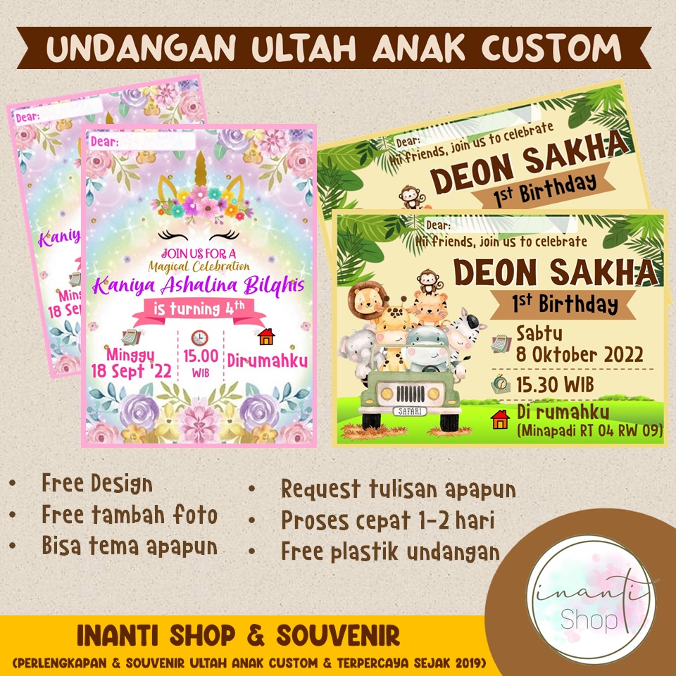 Jual Kartu Undangan ultah ulang tahun anak custom (FREE PLASTIK) | Shopee Indonesia