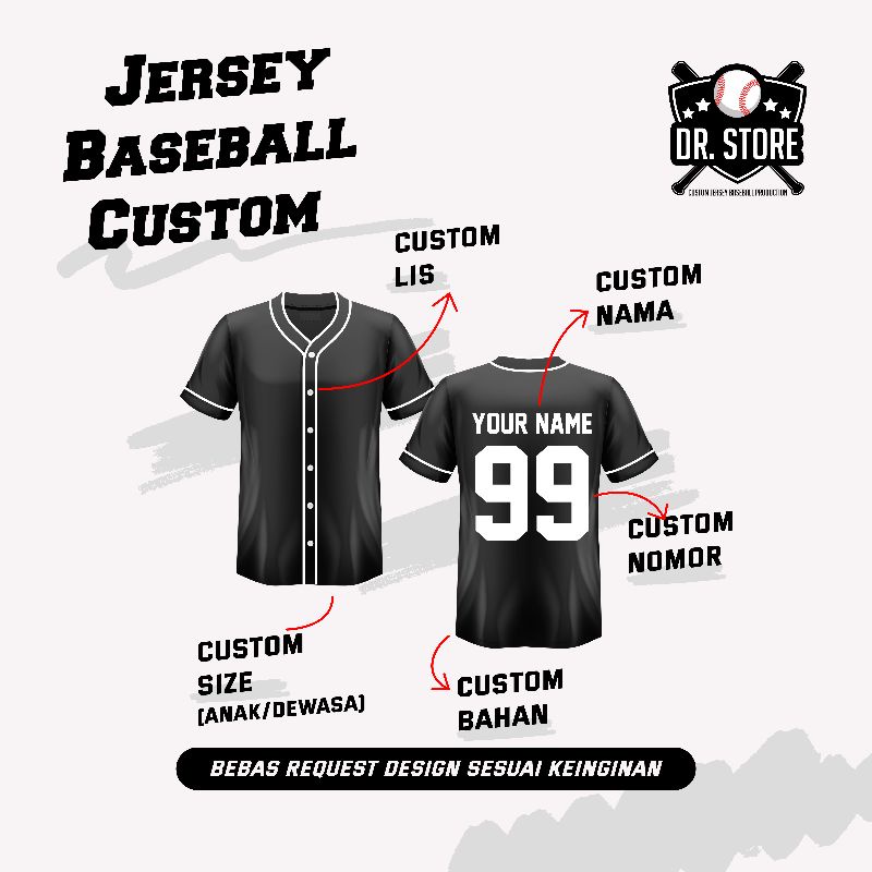 Jual CUSTOM BAJU BASEBALL SATUAN BEBAS DESIGN FULL BORDIR DEPAN ...