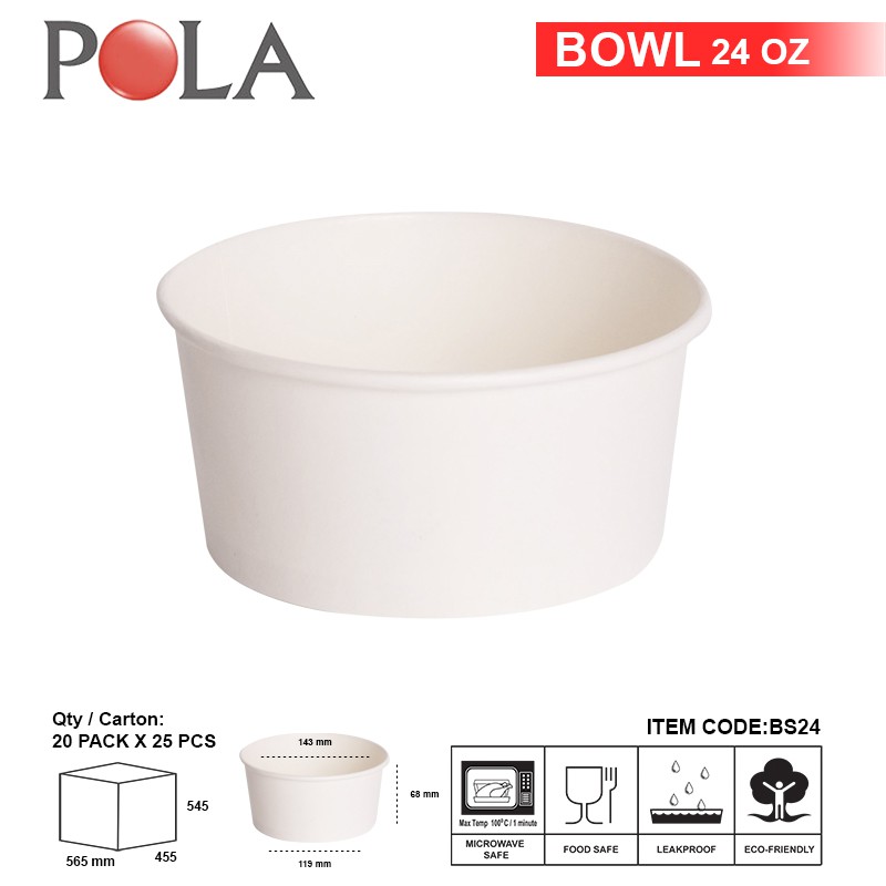 POLA Paper Bowl 24 oz Polos / Mangkok Kertas 720 ml + TUTUP - 25pcs ...