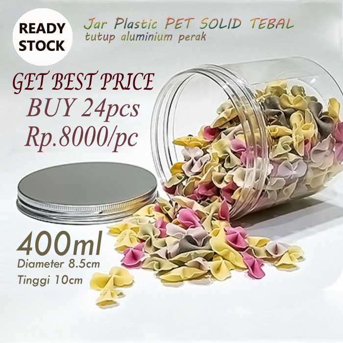 Jual Botol Plastik Tutup Aluminium Silver Toples Gelato 400gram Jar ...