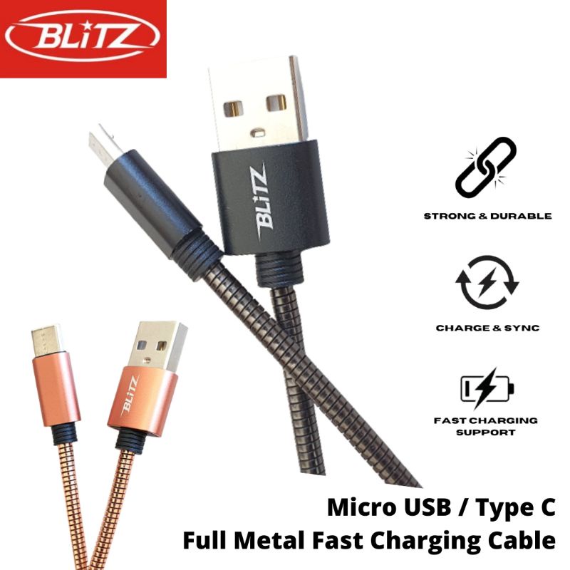 Jual BLiTZ Kabel Data Charger Full Metal Micro USB / Type C Fast ...