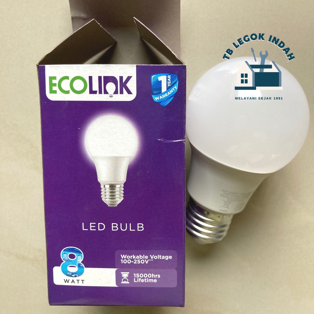 Jual LAMPU LED BULB MEREK ECOLINK 8 WATT / VOLTAGE 100 - 250 VOLT ...