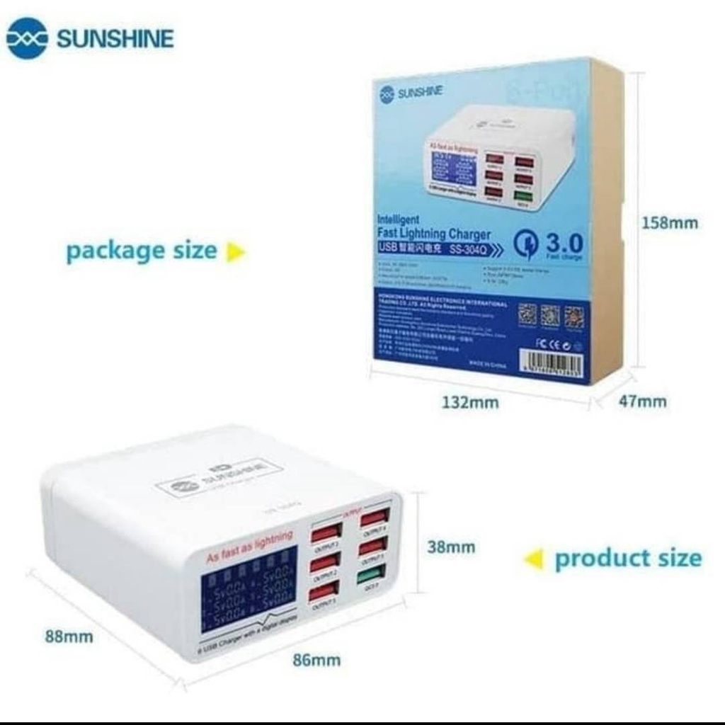 Jual Adaptor Charger SUNSHINE SS-304Q 6 Port USB Intelligent Lightning ...