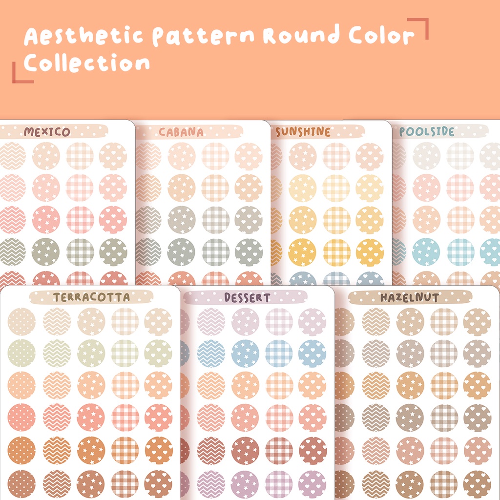Jual Round Pattern Aesthetic Sticker Sheet kiss cut sticker bulat ...