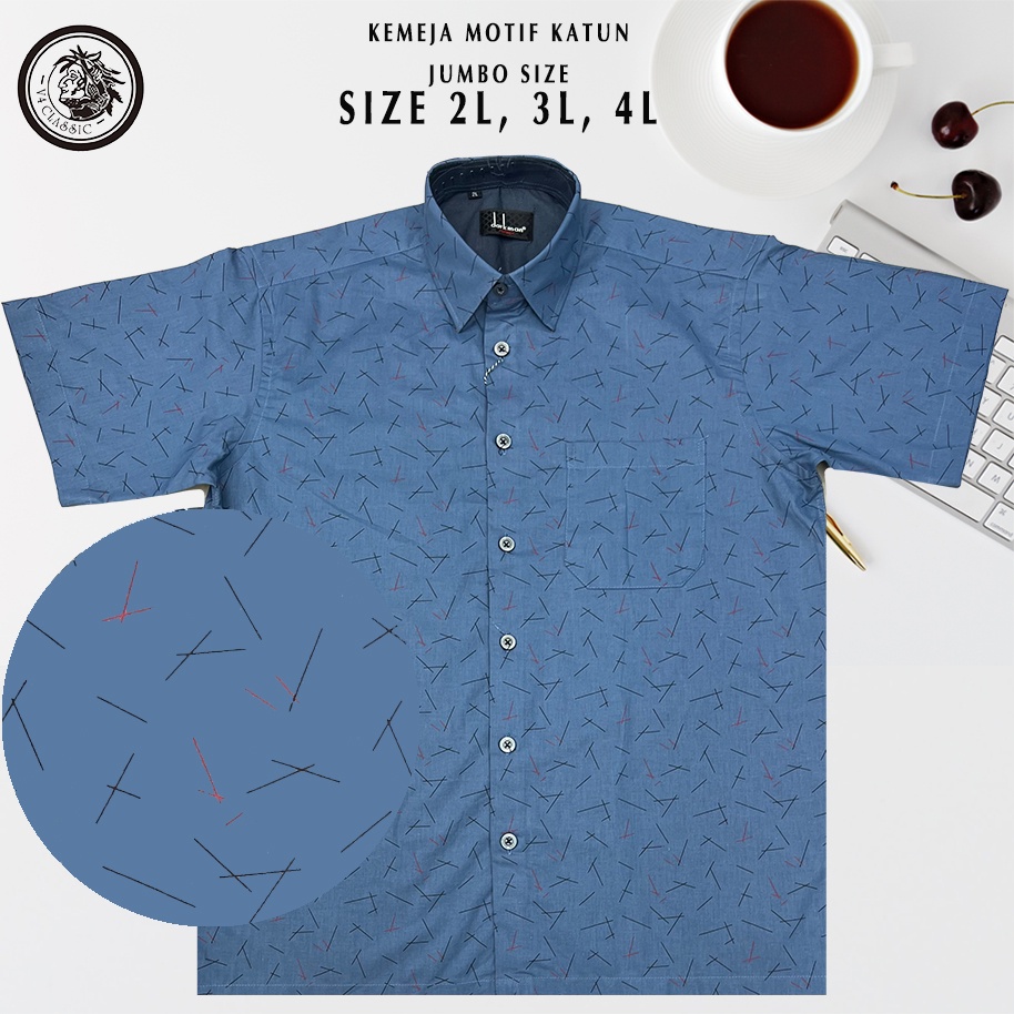 Jual KJ0153 Kemeja Katun Lengan Pendek (SIZE 2L, 3L, 4L) | Shopee Indonesia
