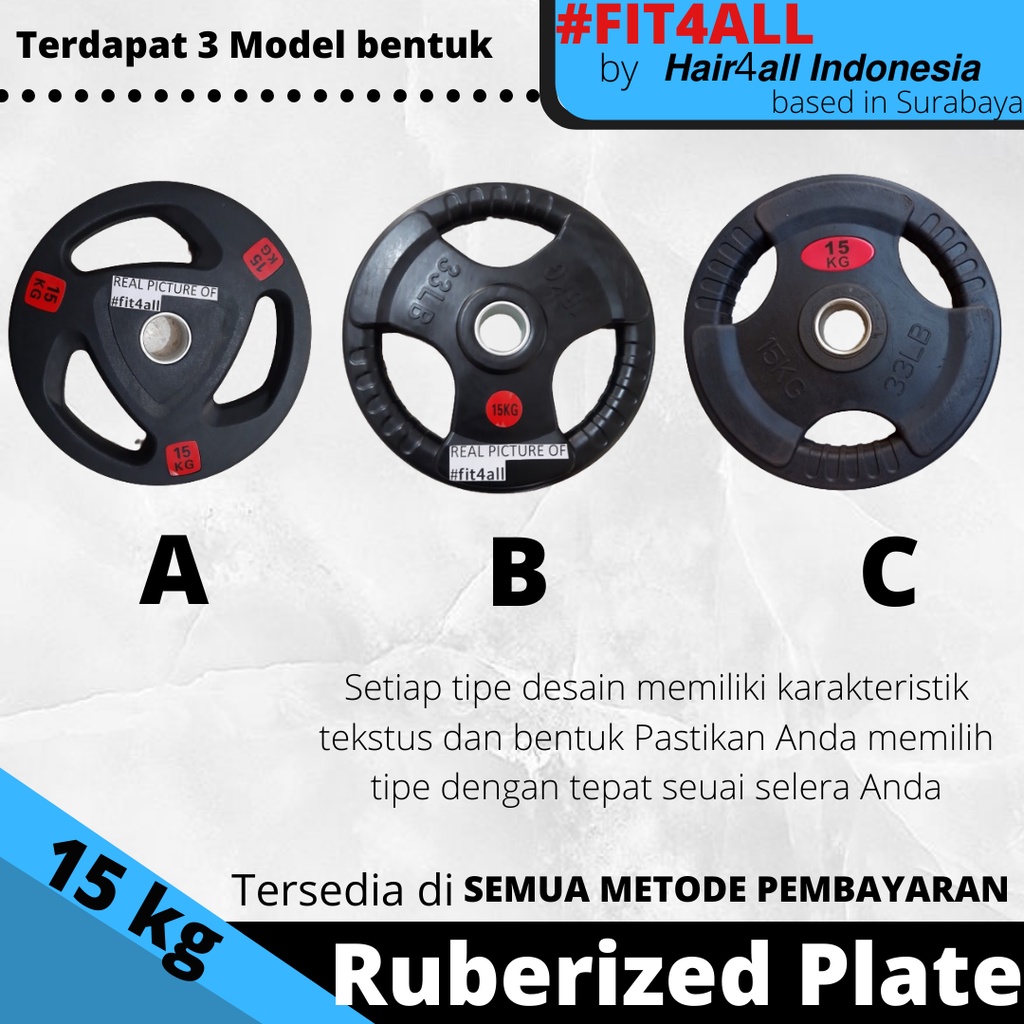 Jual [5cm] Rubberized plate barbel plat 15 kilo kg BESI & karet gym ...