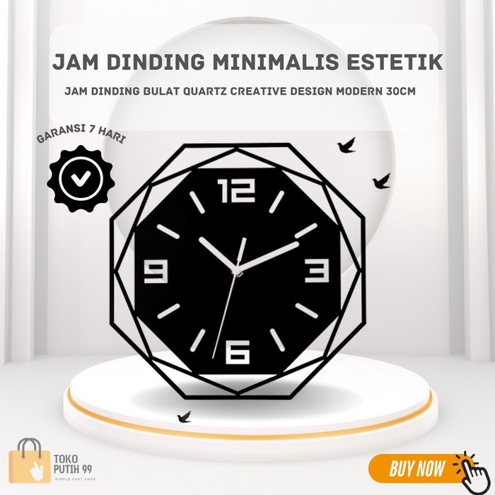 Jual Jam Dinding Estetik Bulat Quartz Design Modern Minimalis 30CM ...
