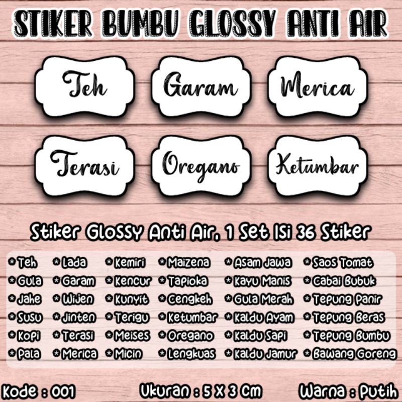 Jual STIKER BUMBU ANTI AIR ISI 36 STIKER NAMA BUMBU GLOSSY | Shopee ...
