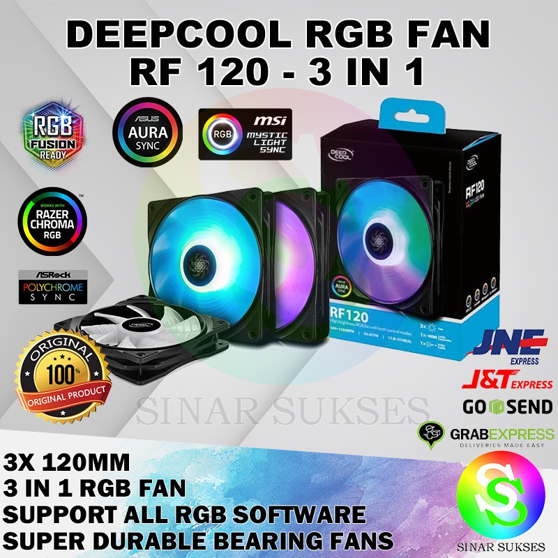 DEEPCOOL RF 120 3 IN 1 PAKET 3 PCS 120MM RGB LED FAN CASE MURAH ...