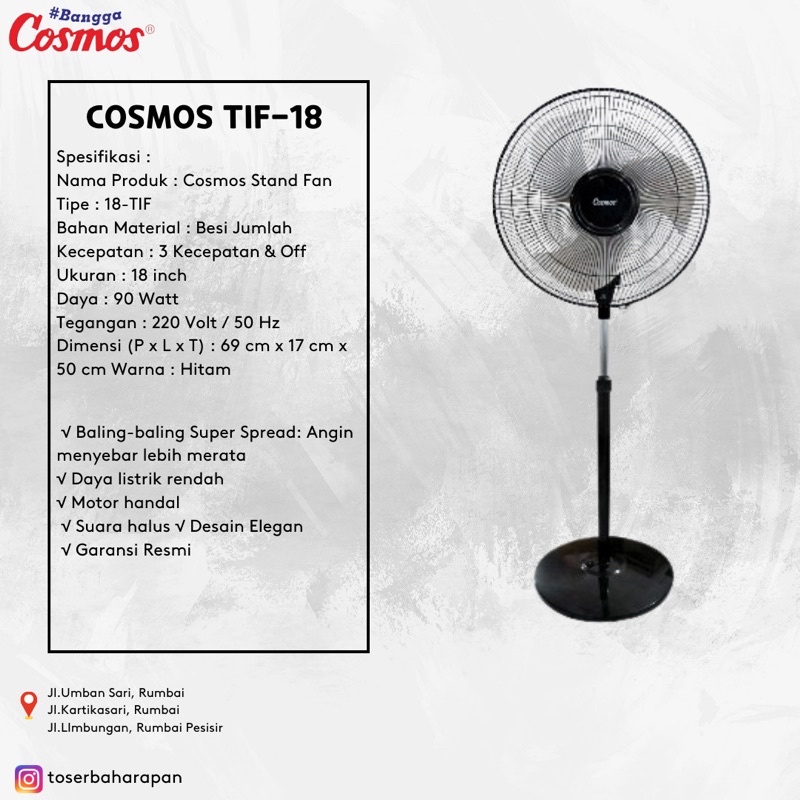 Jual KIPAS ANGIN BERDIRI / STAND FAN ALUMINIUM - COSMOS 18 INCH TIF ...