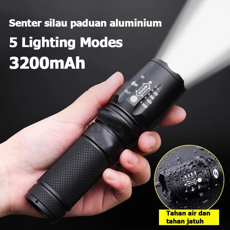 Jual 3200mAh Kualitas Obor Super Terang LED Gunung / Obor LED Jarak ...