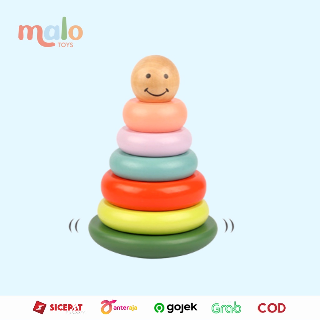 Jual MALOTOYS - Wooden Stacking Tower Menara Donat Baby Toy Ring Stack ...