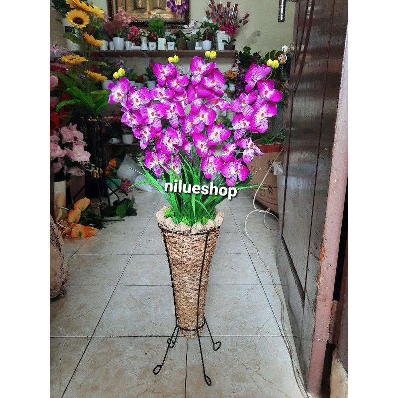 Jual Bunga Anggrek Artificial +pot pelepah anyam standing /Home ...