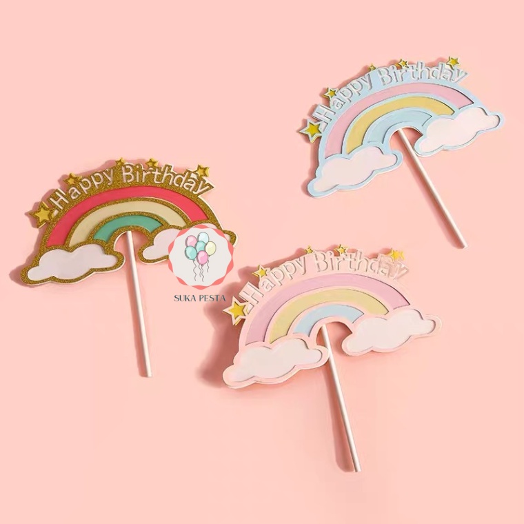 Jual CAKE TOPPER HBD MOTIF PELANGI STAR / TUSUKAN HIASAN KUE | Shopee ...