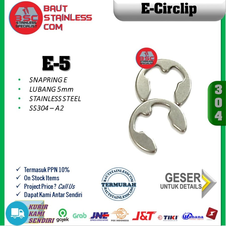 Jual CIRCLIP SNAPRING STAINLESS SS304 TYPE - E5 LOCKING SNAPRING ISI 10 PCS | Shopee Indonesia