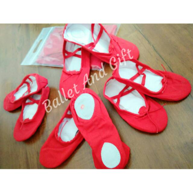 Sepatu ballet canvas split sole MERAH | Shopee Indonesia