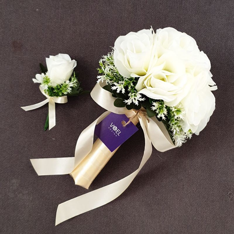 Jual buket pernikahan size M + corsage handbouquet wedding bunga ... Jual buket pernikahan size M + corsage handbouquet wedding bunga ...