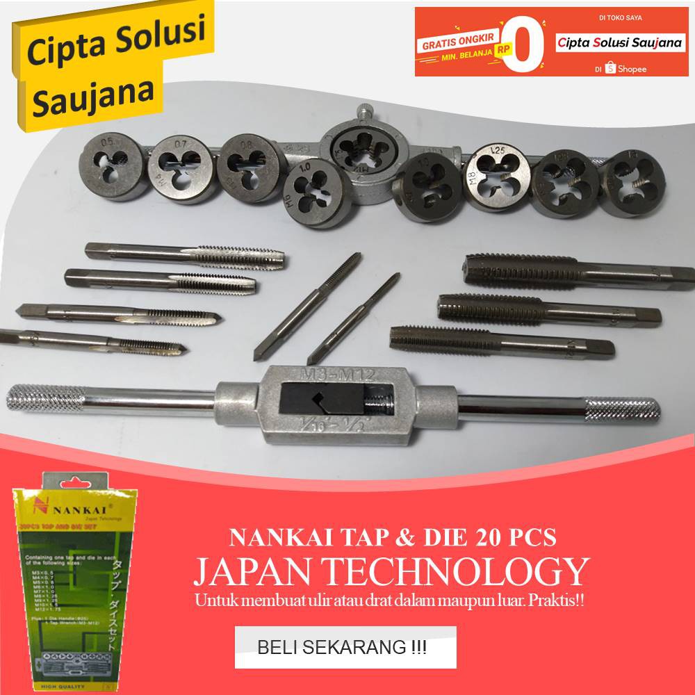 Jual ALAT PEMBUAT DRAT ULIR BAUT MUR NANKAI HAND TAP AND DIE TAP AND ...