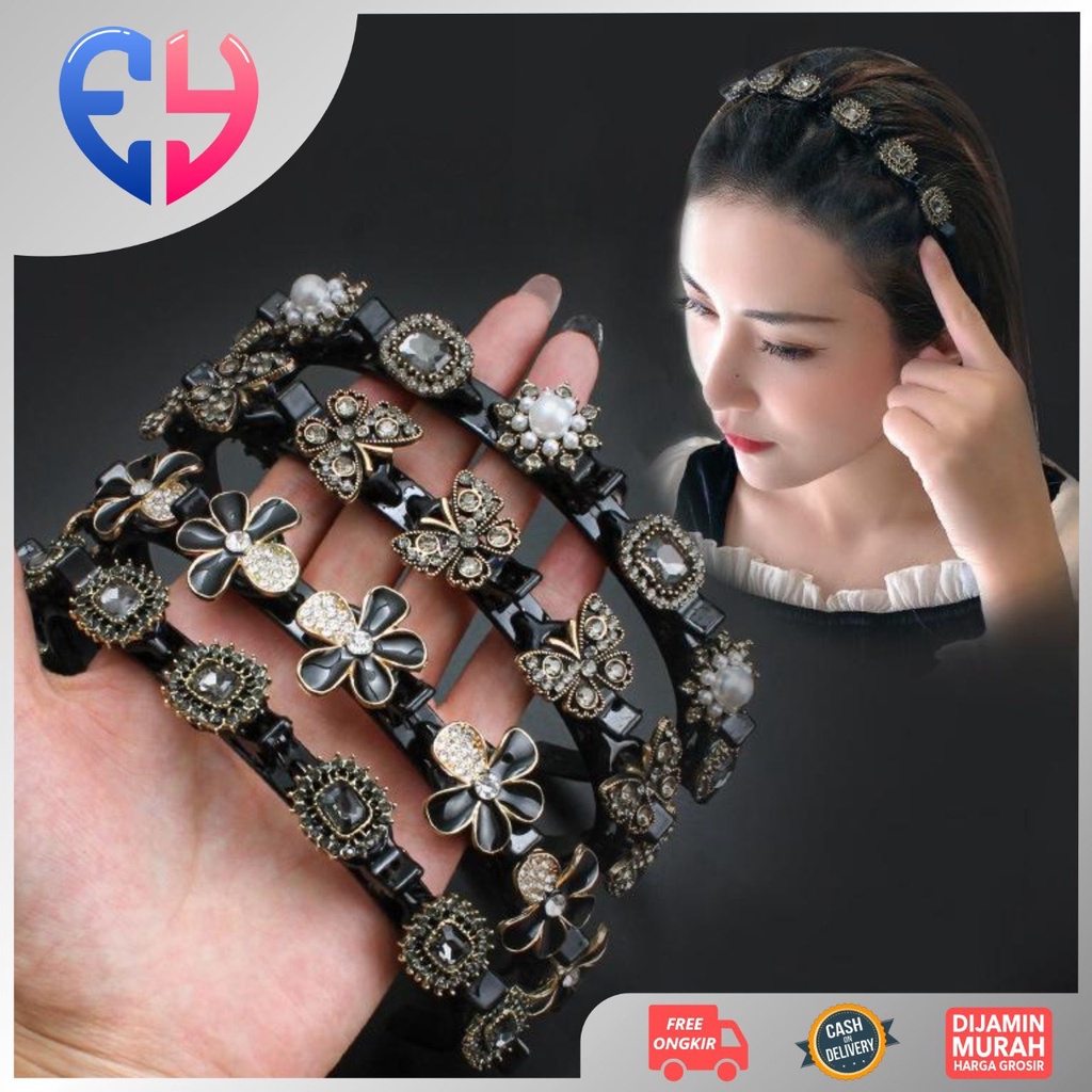 Jual EYSTOR - Bando 2in1 Jepit Wanita Korea Premium Dengan Manik Black ...