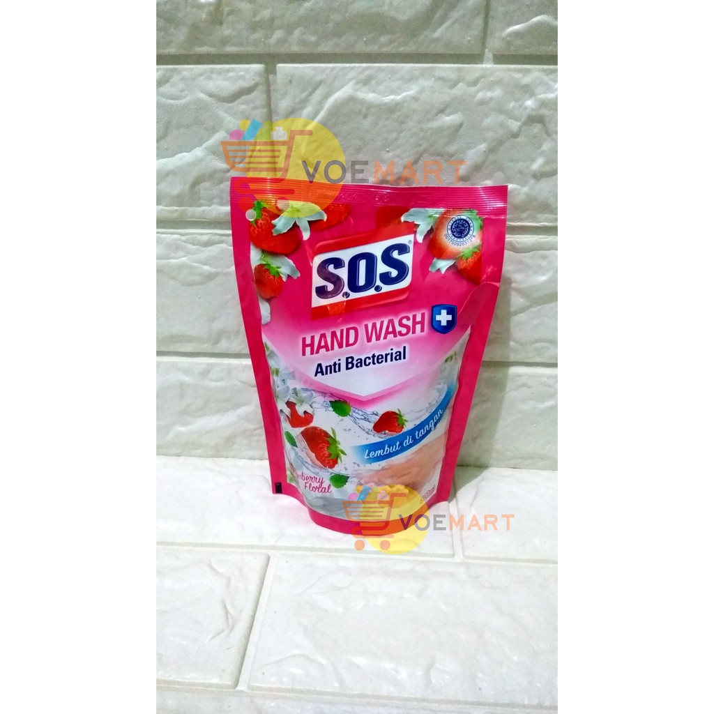Jual SOS Hand Wash Strawberry Floral 300 ml (Sabun Cuci Tangan Refill ...