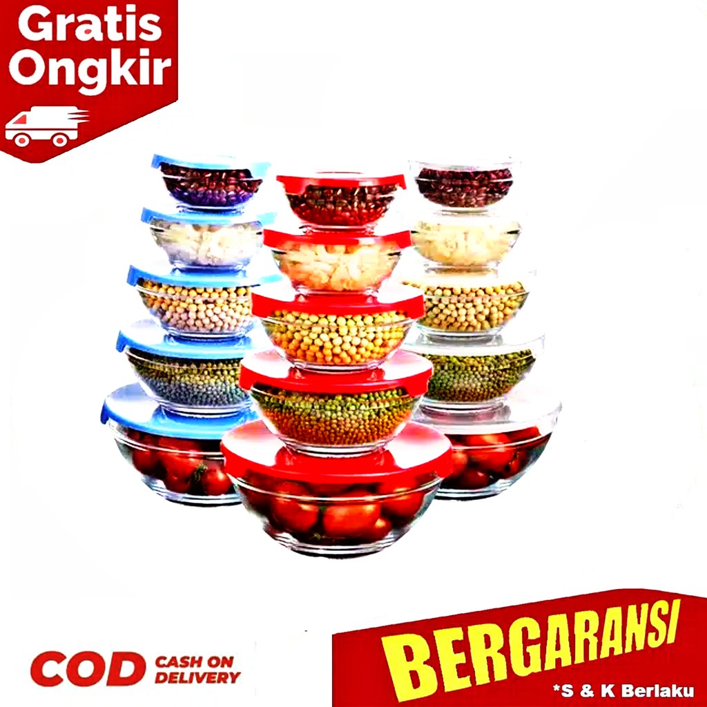 glass bowl set 5 pcs fresh bowl kaca mangkuk penyimpan makanan 5 in 1 ...