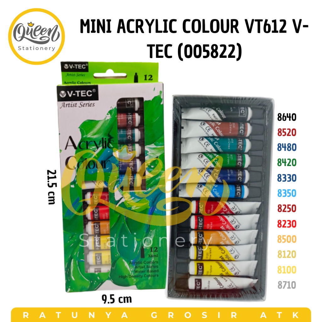 Jual 1 SET MINI ACRYLIC COLOUR VT612 V-TEC (005822) / CAT ACRYLIC / ALAT LUKIS / CAT LUKIS / CAT ...