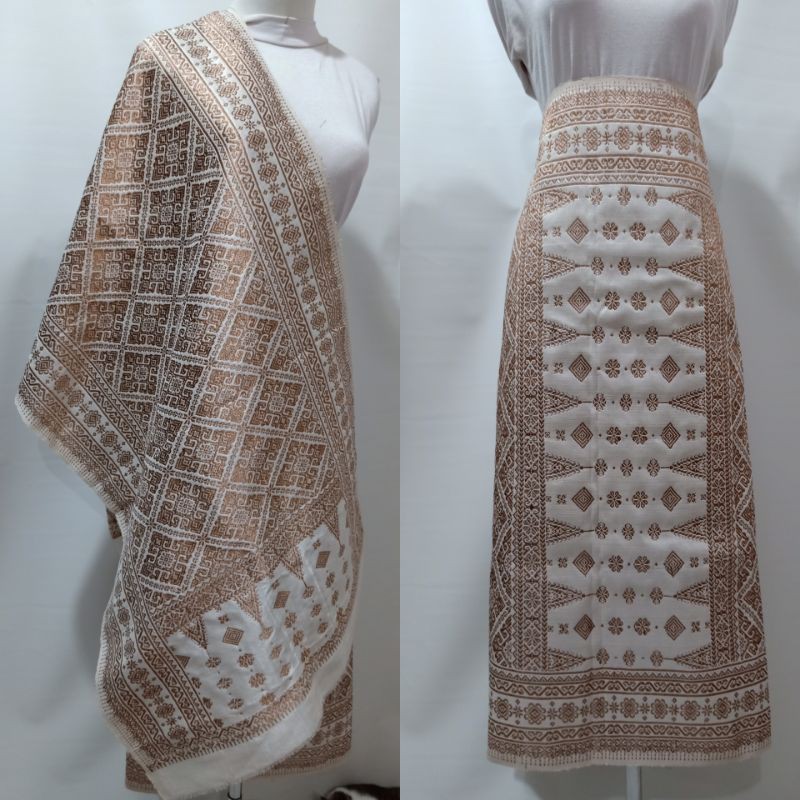 Jual Songket Palembang Asli l Motif Lepus Tembaga Warna Putih Krem ...