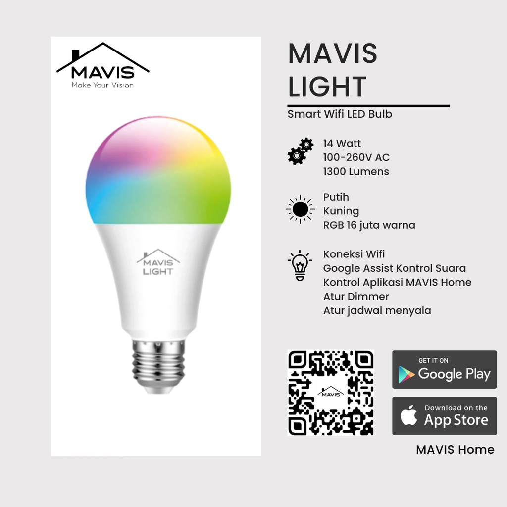 Jual Lampu Smart LED Wifi 14W MAVIS Light - RGB + CW + WW | Shopee ...