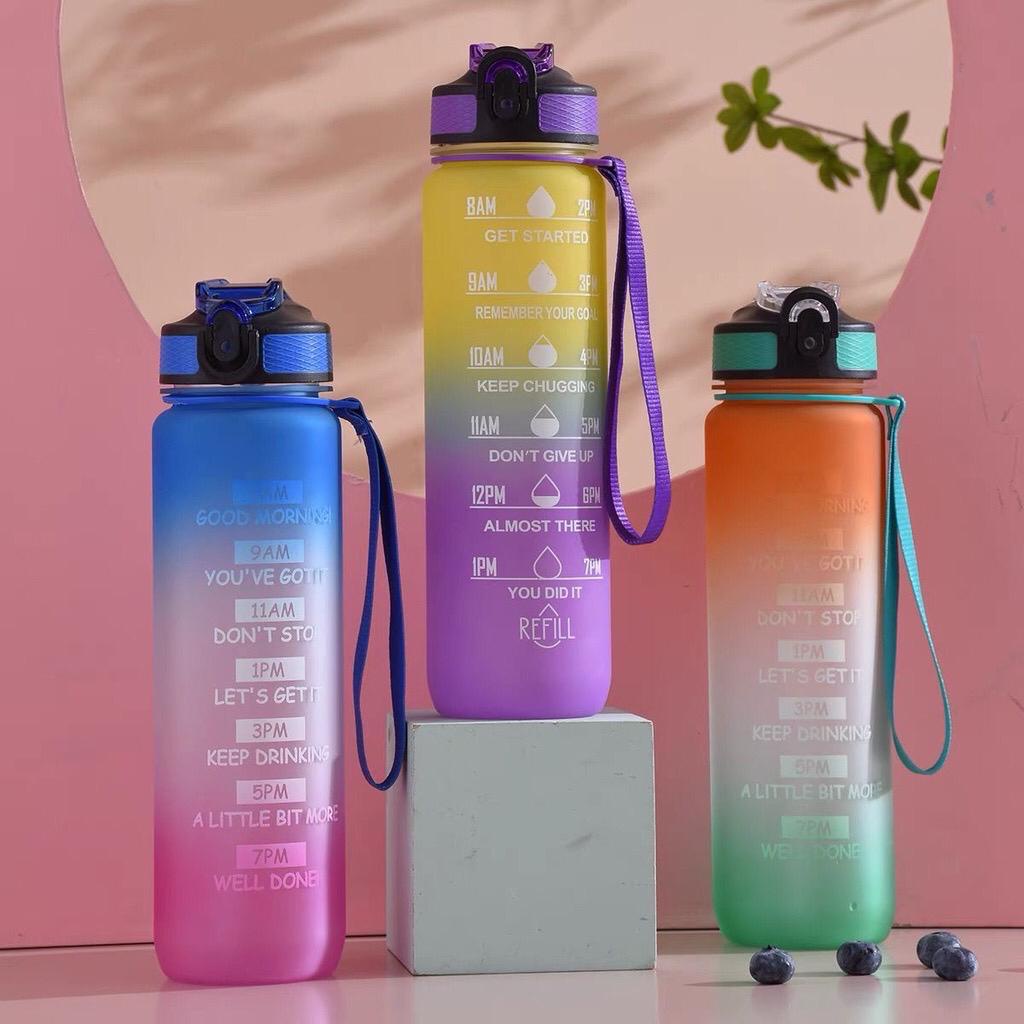 Jual Botol Minum Motivasi Viral 1Liter Botol Rainbow Gradasi Pelangi FREE STIKER 2D&3D BPA FREE ...