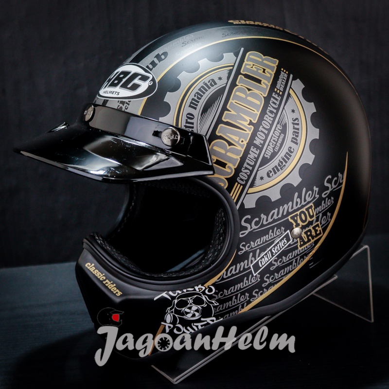 Jual HBC HELM CAKIL SCRAMBLE | BLACK DOFF | RETRO FULLFACE | Shopee ...
