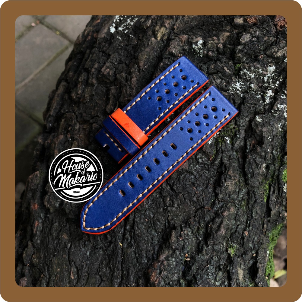 Jual Strap Tali Kalep Jam Tangan Kulit rally biru oren ukuran 18 20 22 ...